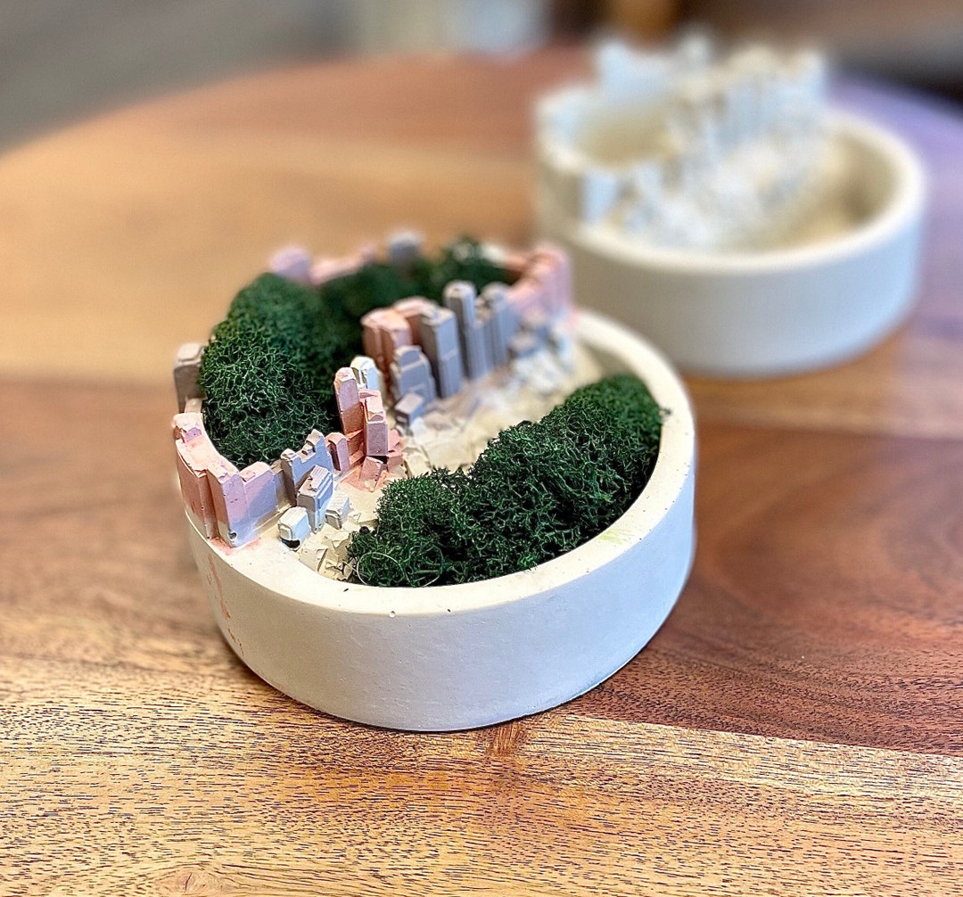 City in the Hands, Concrete Home Decor, Moss Planter, Metropolis ...