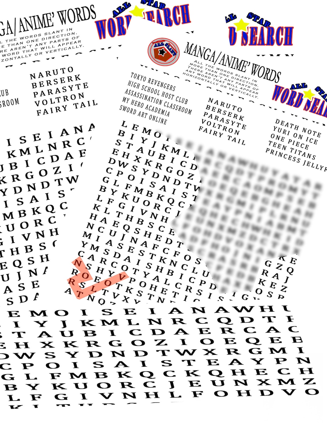 Manga-anime' Word Search - Etsy