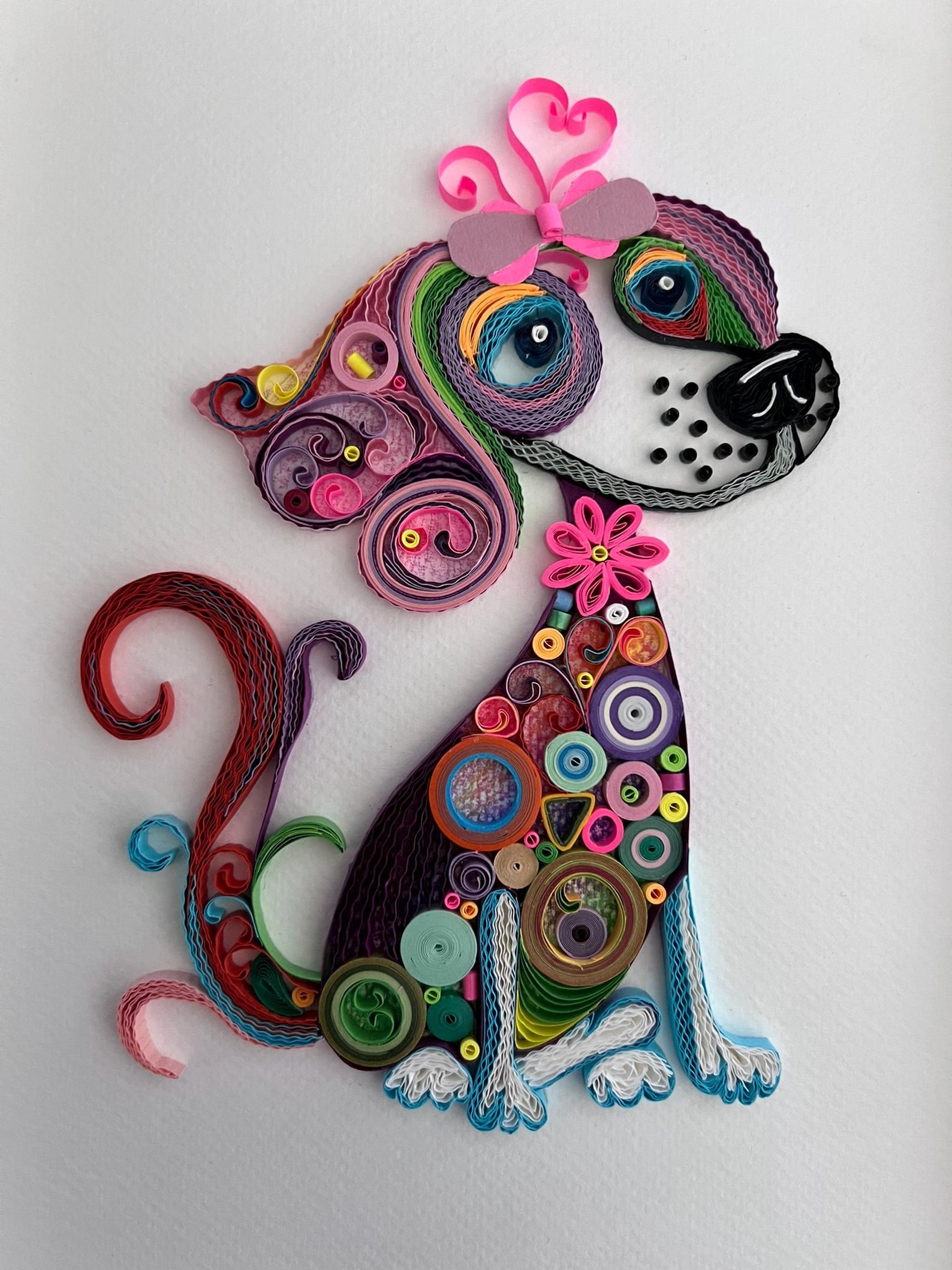 Quilling Paper Art: Colorful Dog With Pink Bow (11x15 Inch) - Etsy