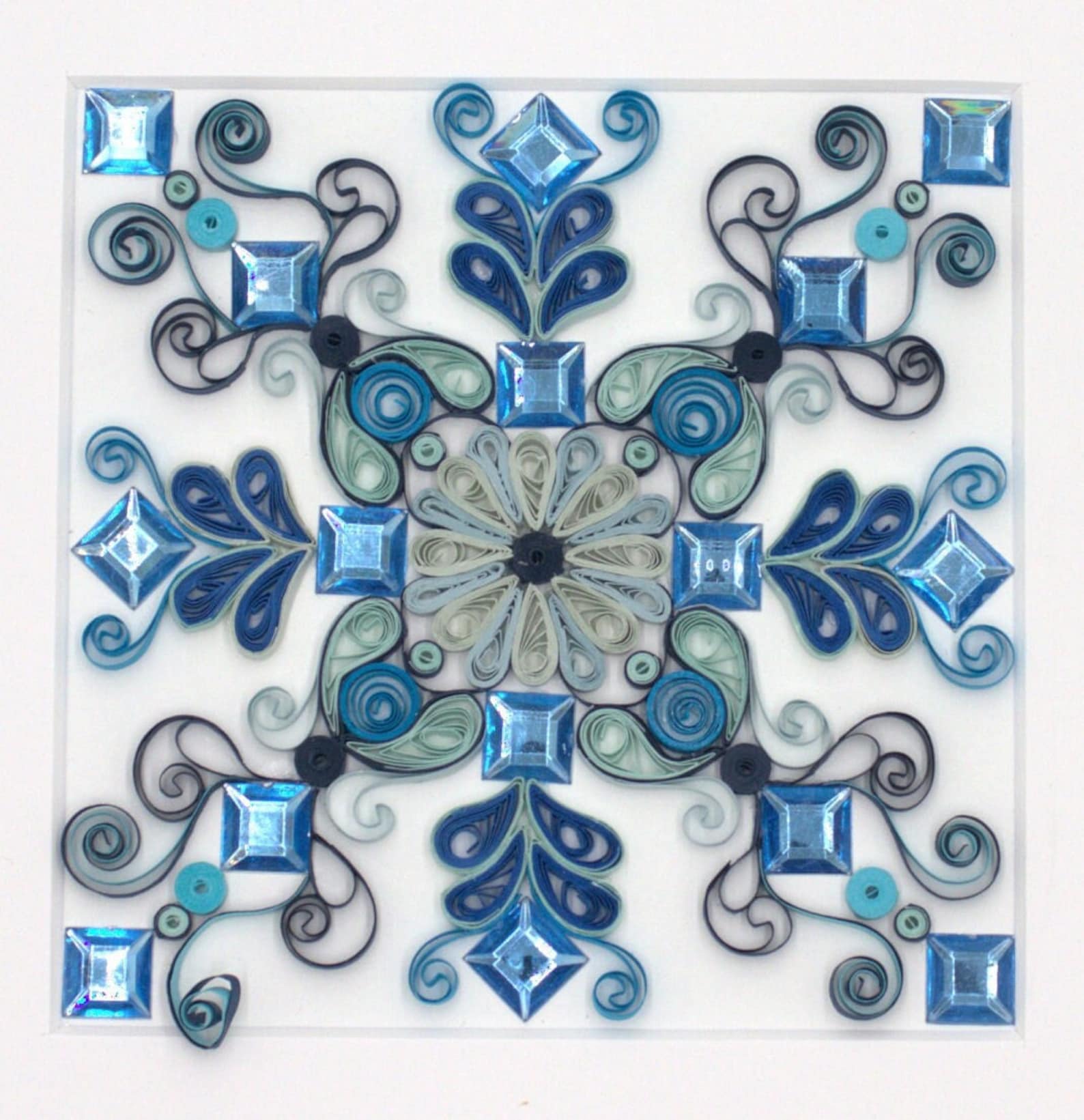 Rhinestone Blue Quilling Paper With Rhinestone, Framed,wall Hanging ...