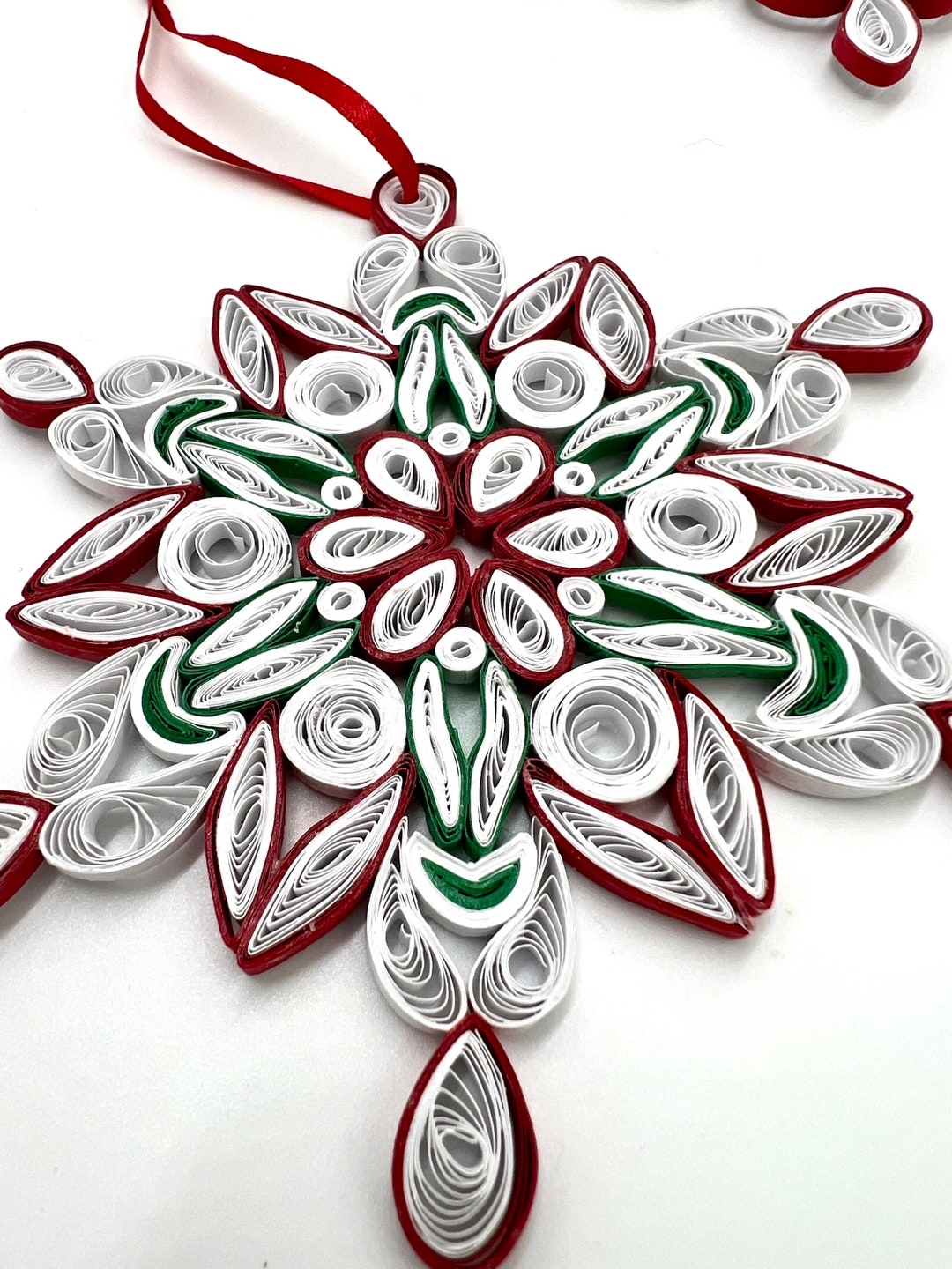 Red/green Snowflake Christmas Ornament, Handmade, Holiday, Gift ...