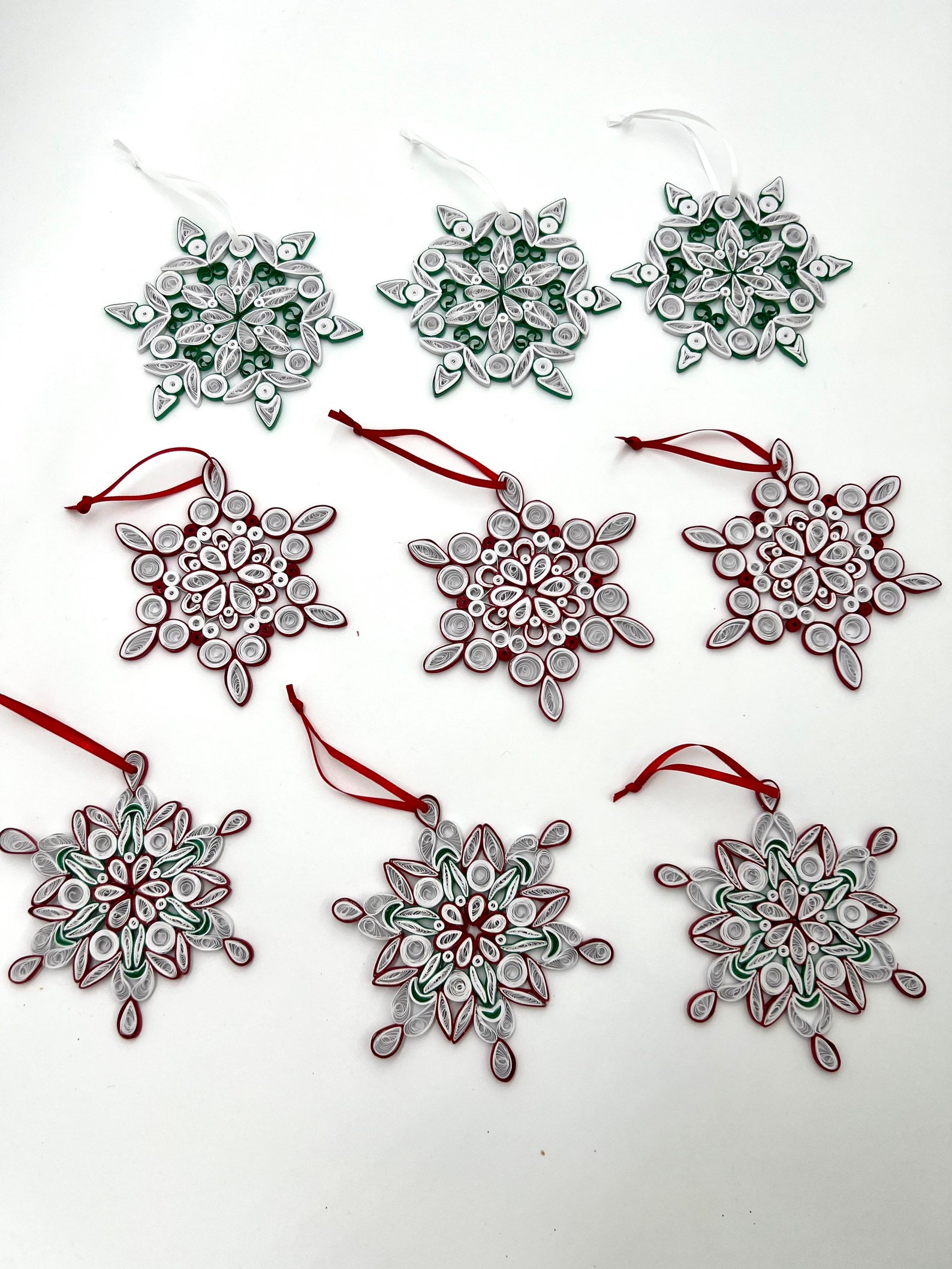 Red/green Snowflake Christmas Ornament, Handmade, Holiday, Gift ...
