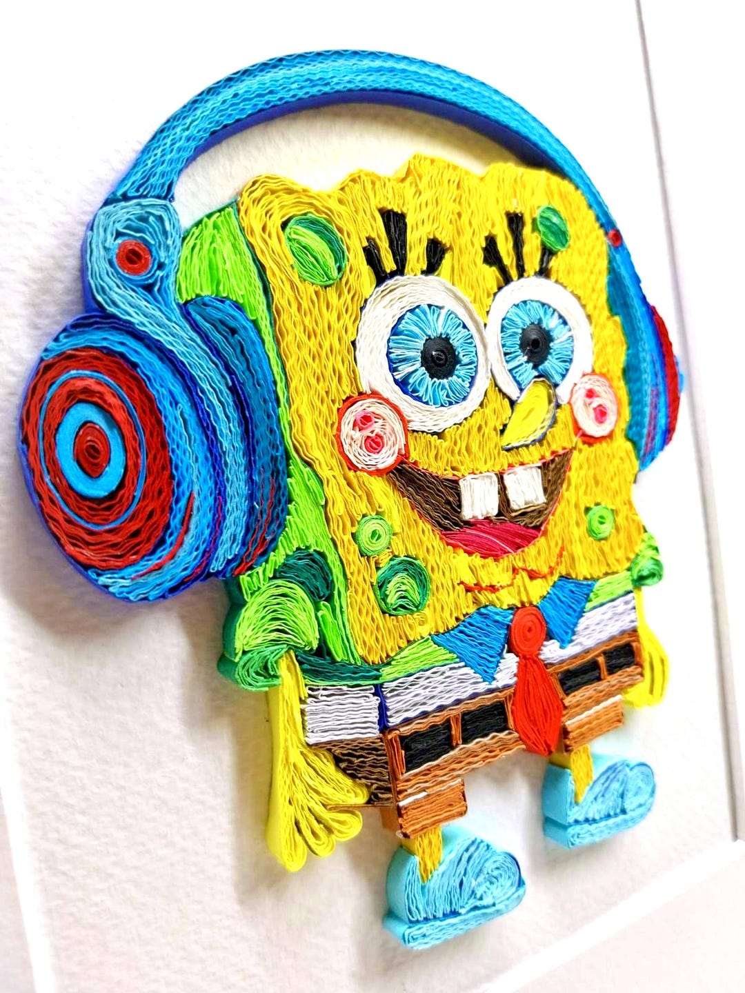 Handmade Quilling Art - Spongebob With Headphones | Framed Paper Art - Etsy