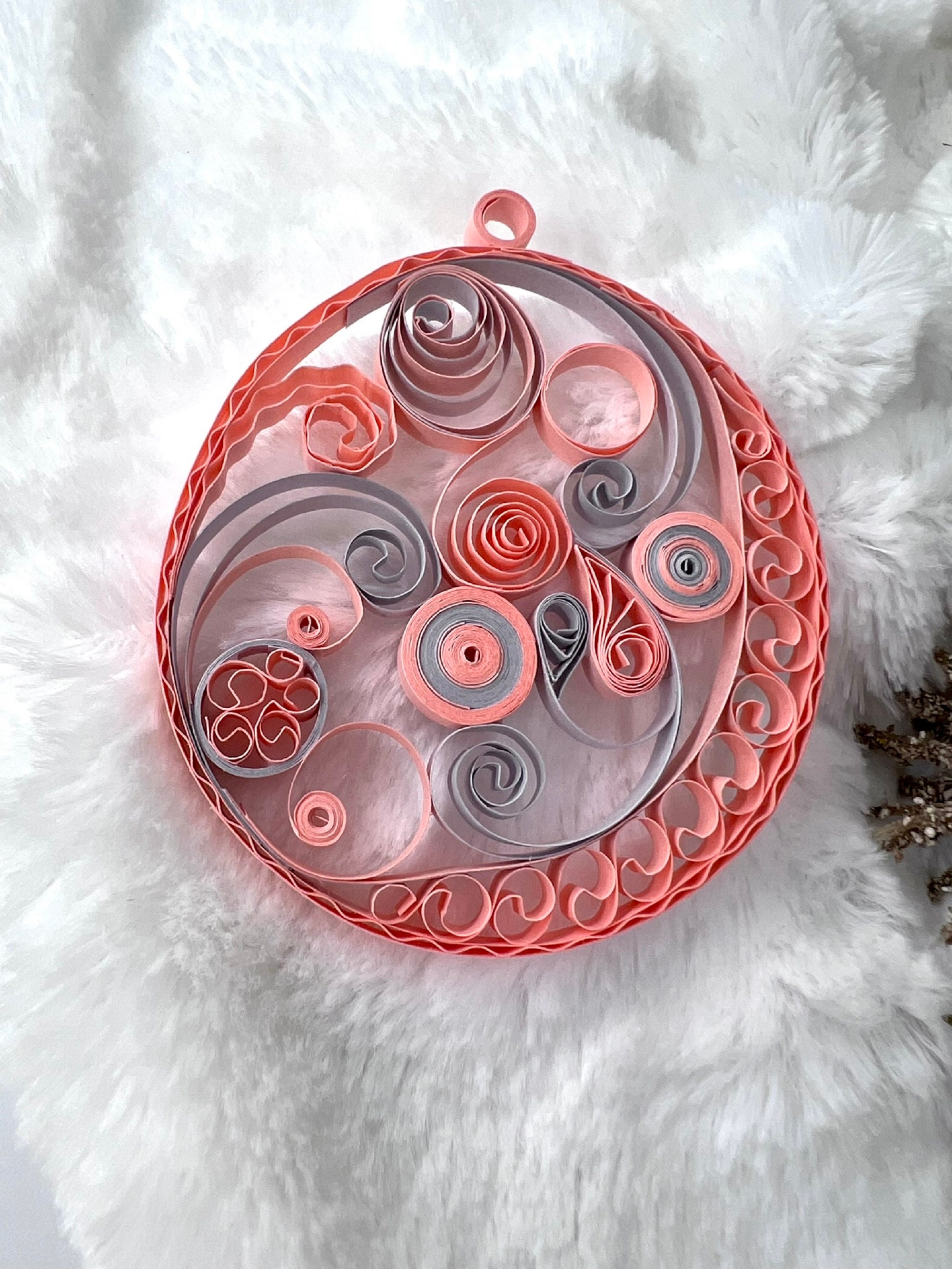 Set 6 Pcs Quilled Christmas Ball and Stars, Salmon/somon and Gray Color ...