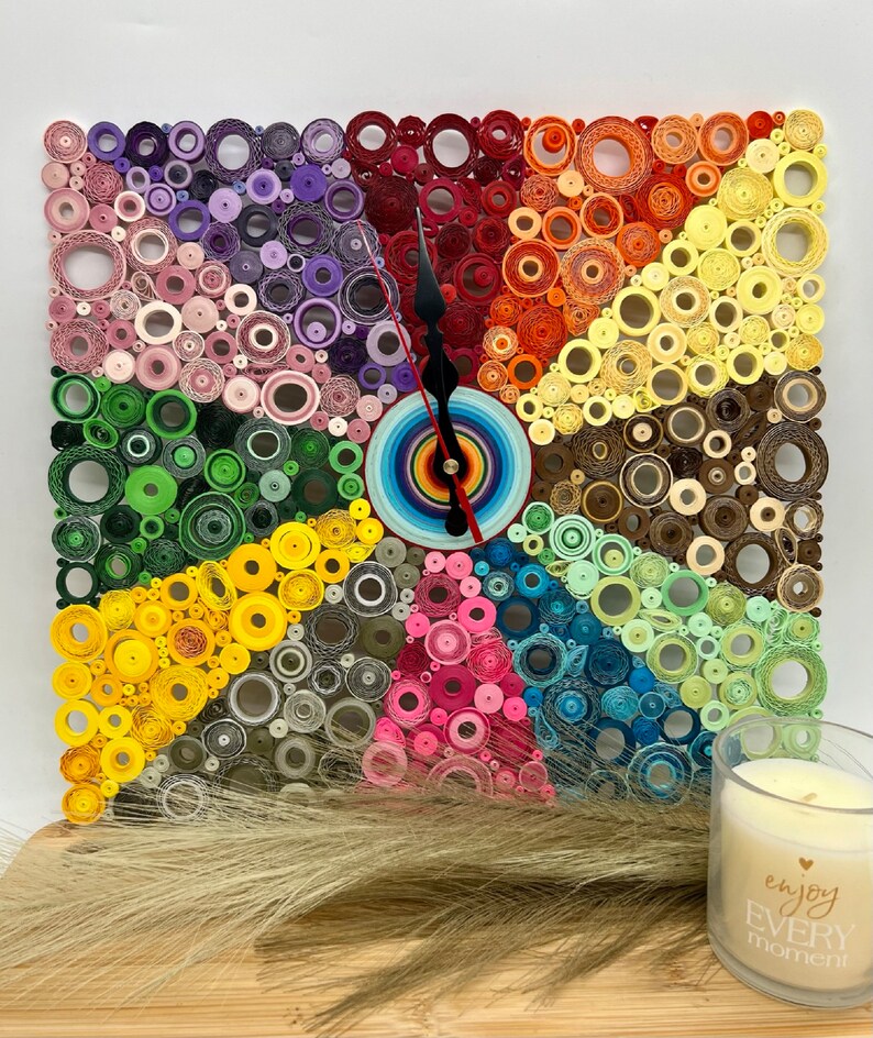 37 Cm Wall Clock 03 Quilling Paper 5mm,handmade,gift,colorful Circle ...
