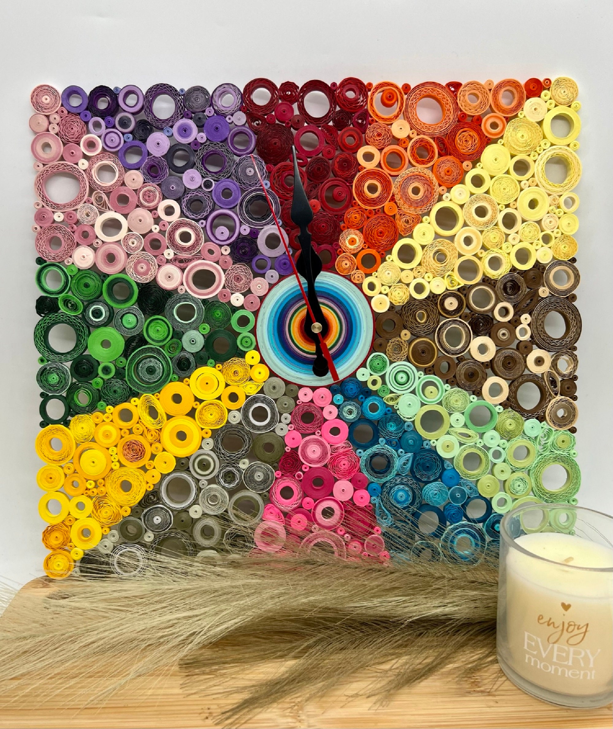37 Cm Wall Clock 03 Quilling Paper 5mm,handmade,gift,colorful Circle ...