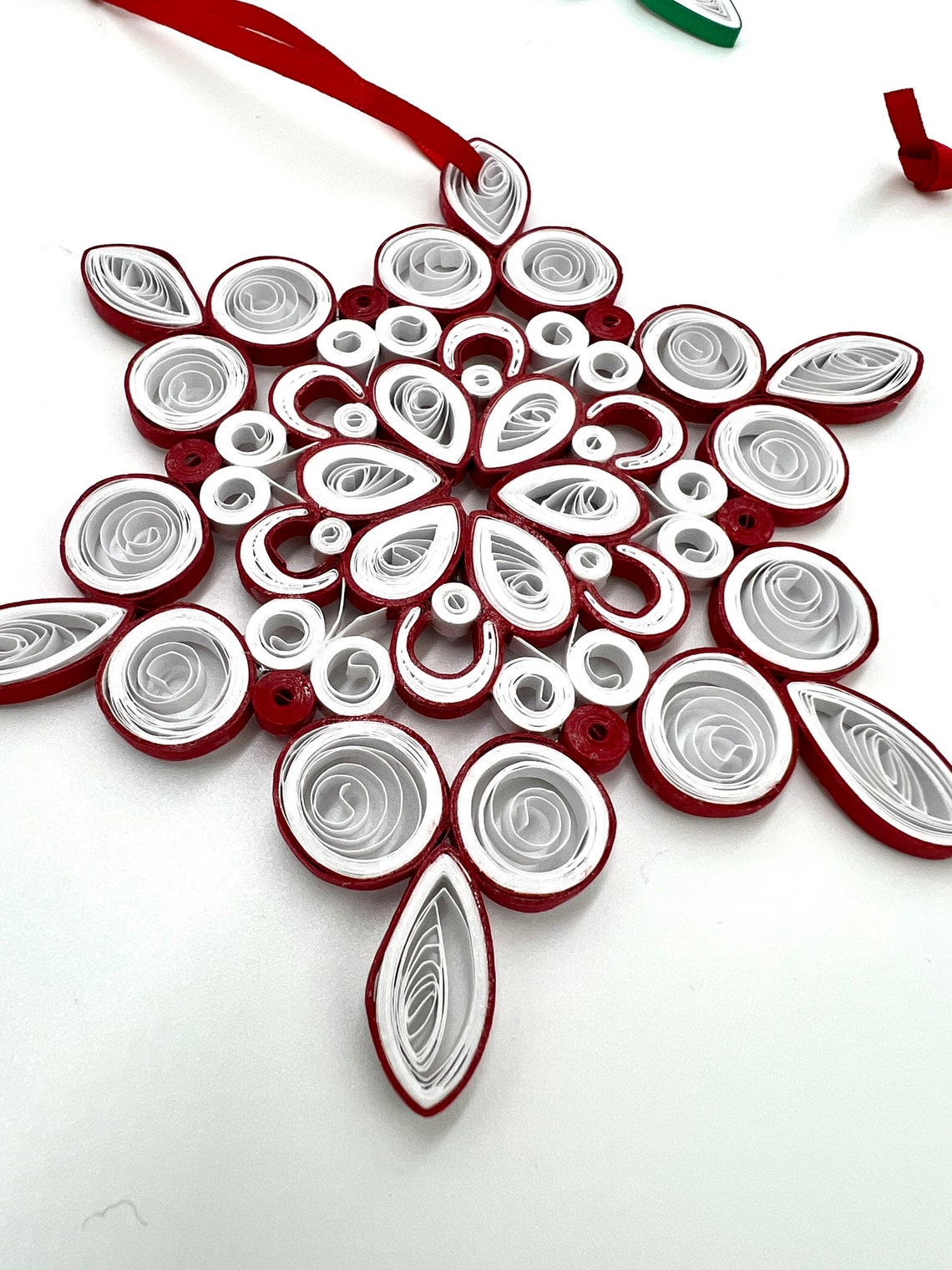 Red/green Snowflake Christmas Ornament, Handmade, Holiday, Gift ...