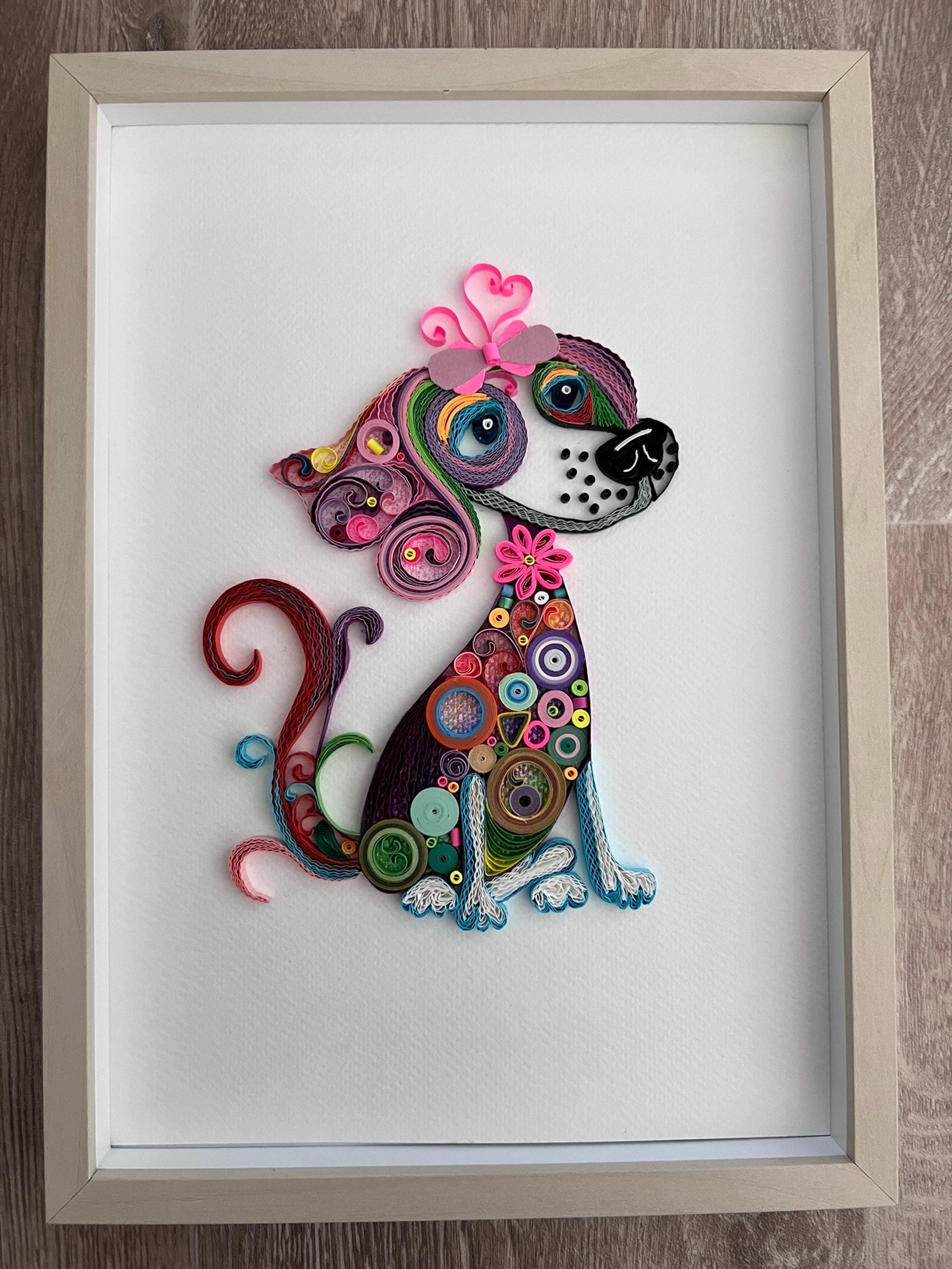 Quilling Paper Art: Colorful Dog With Pink Bow (11x15 Inch) - Etsy