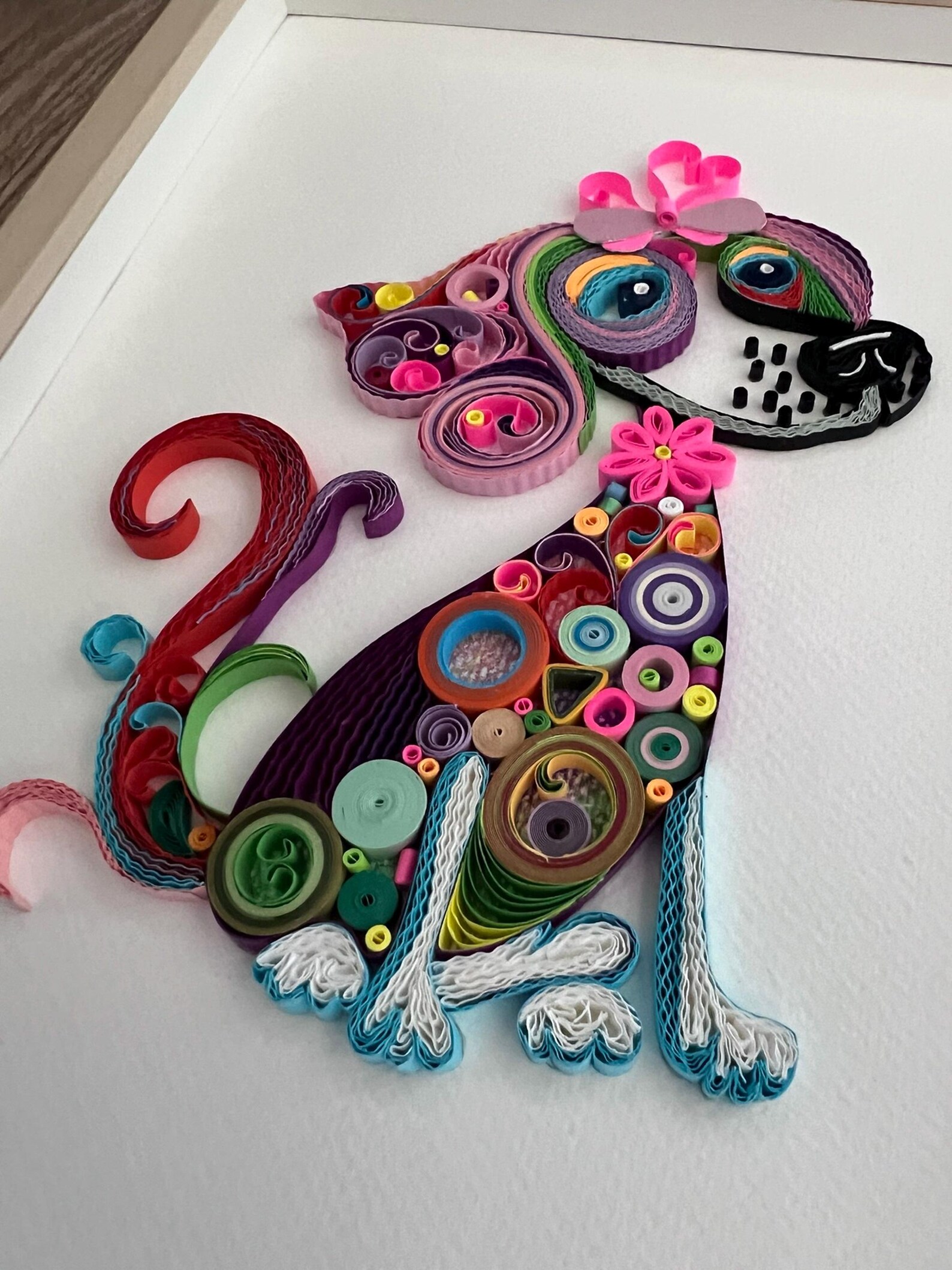 Quilling Paper Art: Colorful Dog With Pink Bow (11x15 Inch) - Etsy