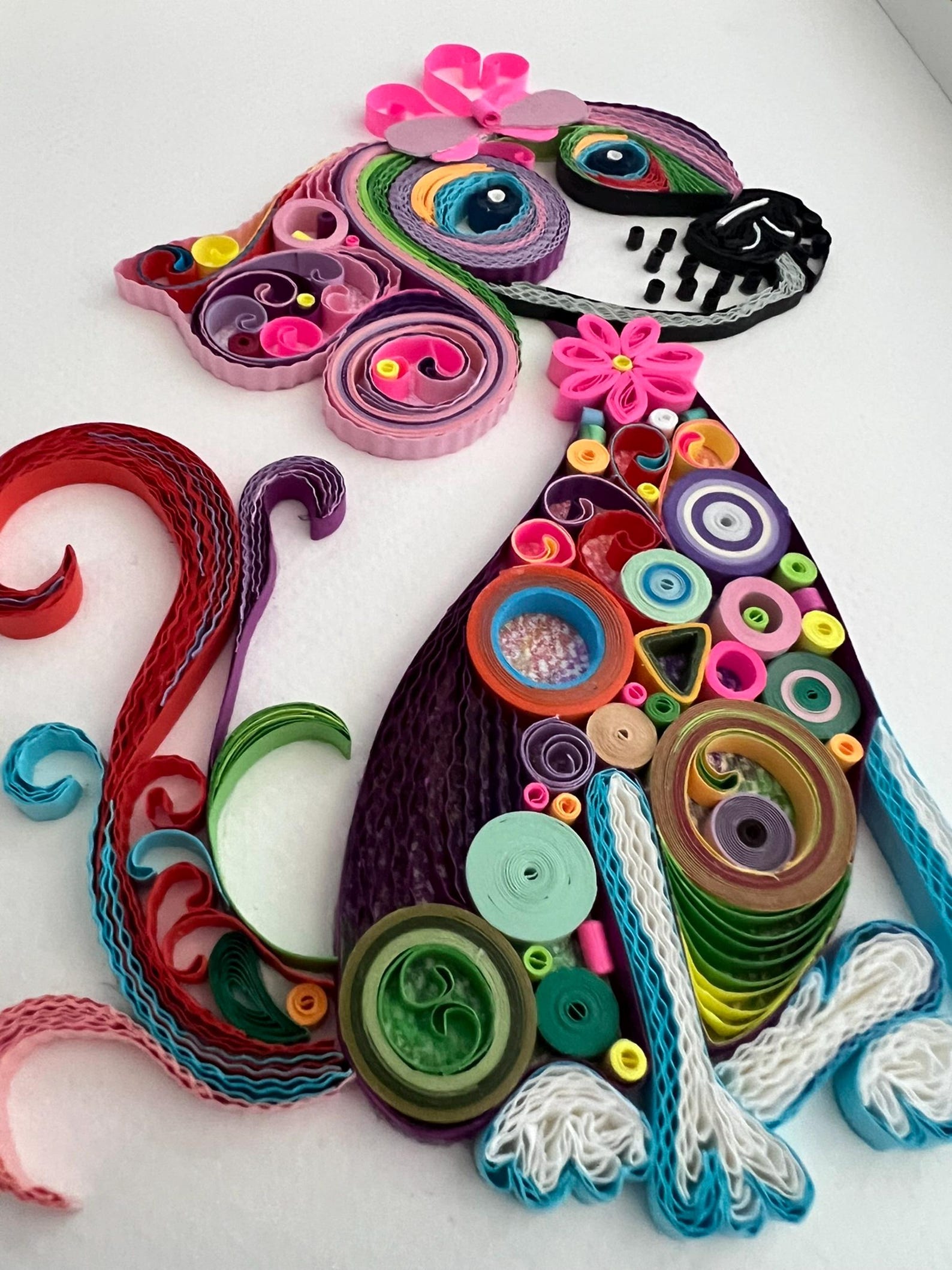 Quilling Paper Art: Colorful Dog With Pink Bow (11x15 Inch) - Etsy
