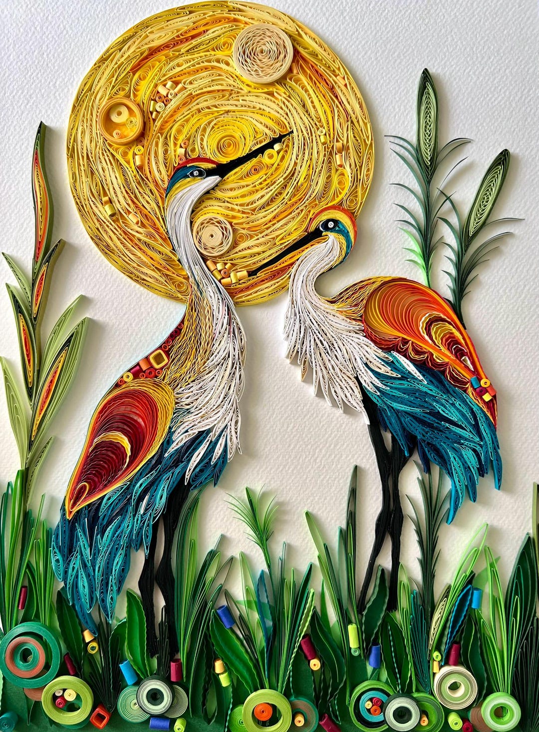 Two Cranes & Gold Sun ,quilling Paper Art,handmade,home Decor,gift ...