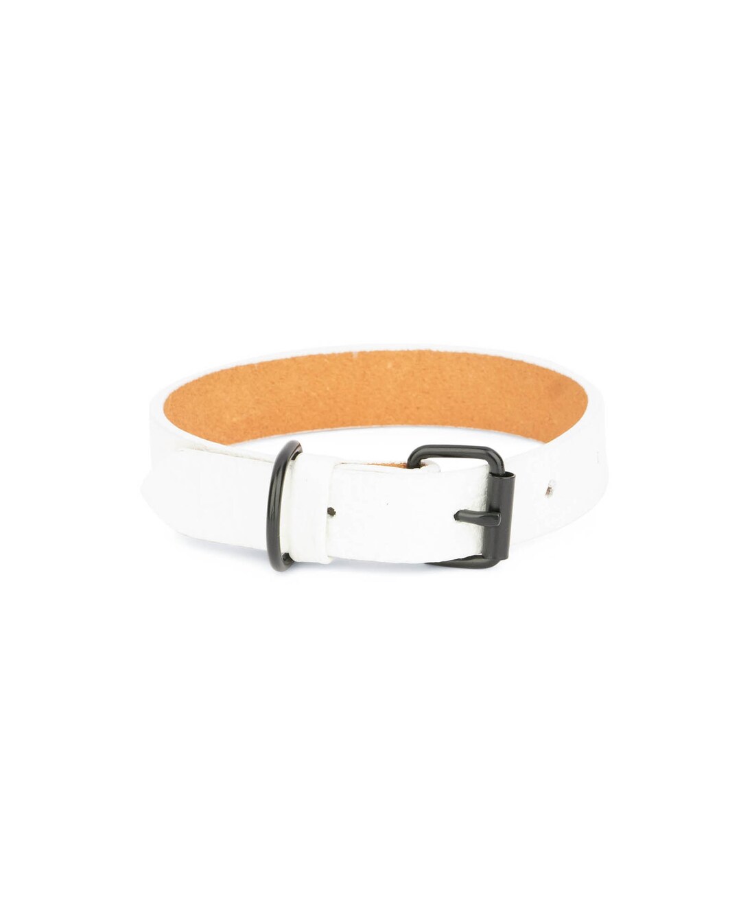 White Leather Dog Collar - Fashion Dog Collar - Black Stainless Steel ...