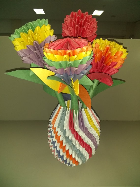 Modular Origami Vase With 4 Origami Roses - Etsy