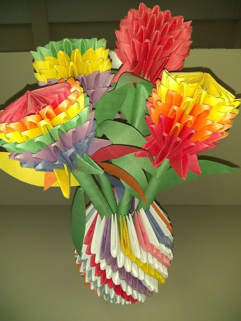 Modular Origami Vase With 4 Origami Roses - Etsy