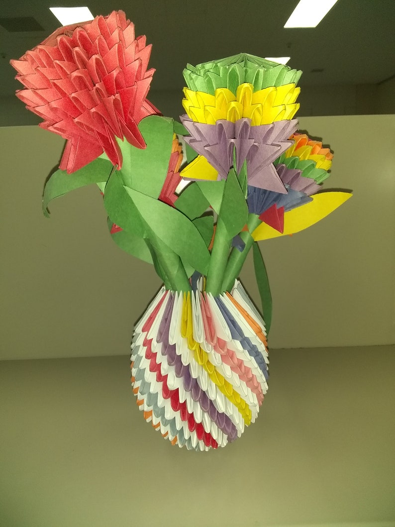 Modular Origami Vase With 4 Origami Roses - Etsy
