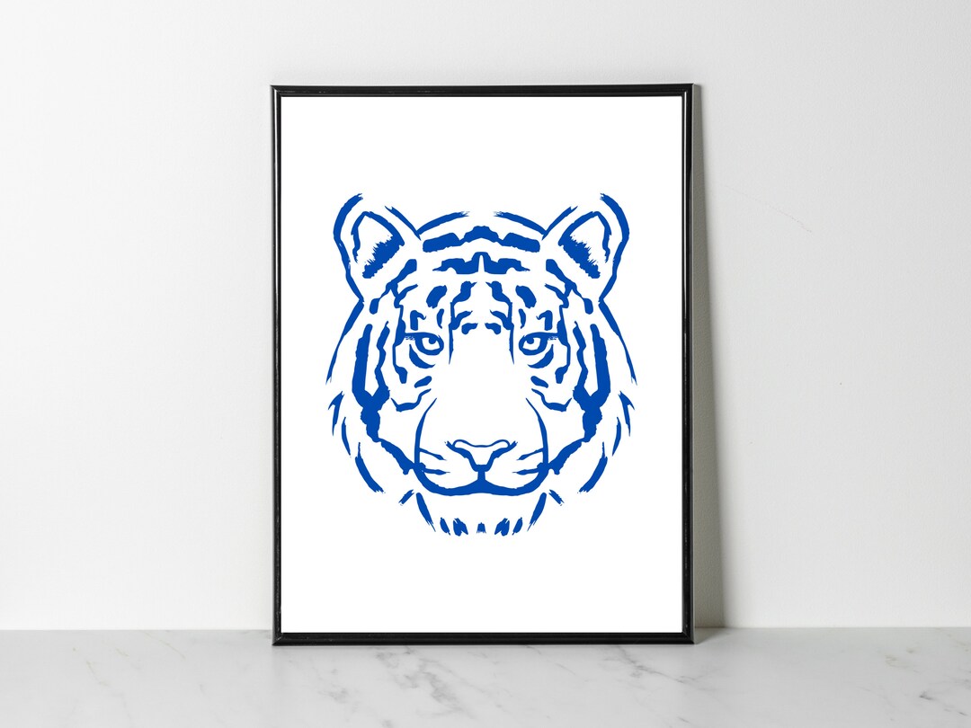 Blue Leopard Head Preppy Digital Print Preppy Wall Art Room Decor ...