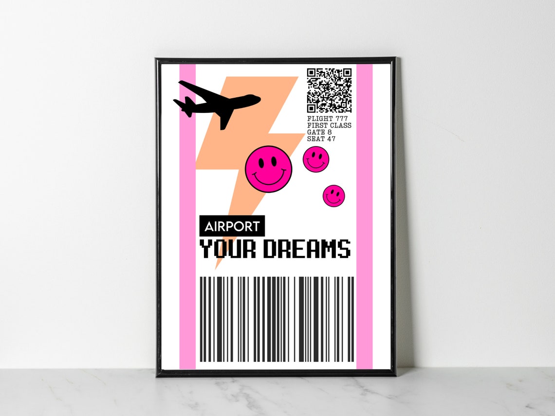 Airplane Ticket to Your Dreams Preppy (digital Download ) Preppy Wall ...