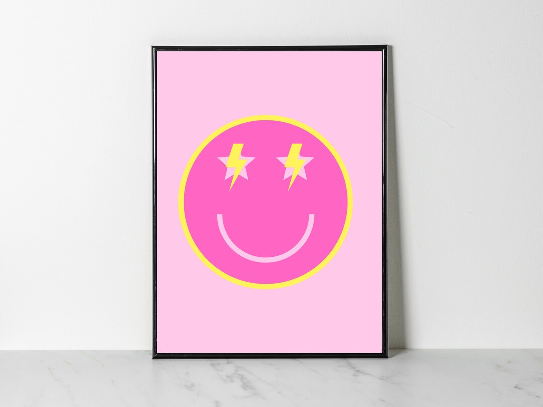 Smiley Preppy Digital Print in Pink and Yellow Preppy Wall Art Preppy ...