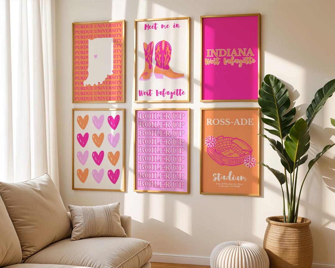 Purdue University, Digital Download, Set of 6, Wall Art, Pink Orange ...