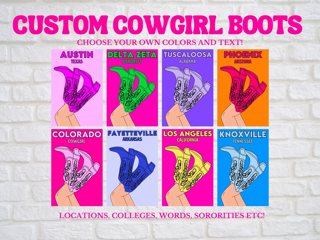 CUSTOM Preppy Location Word Cowgirl Boots Digital Print, Wall Art, Room ...