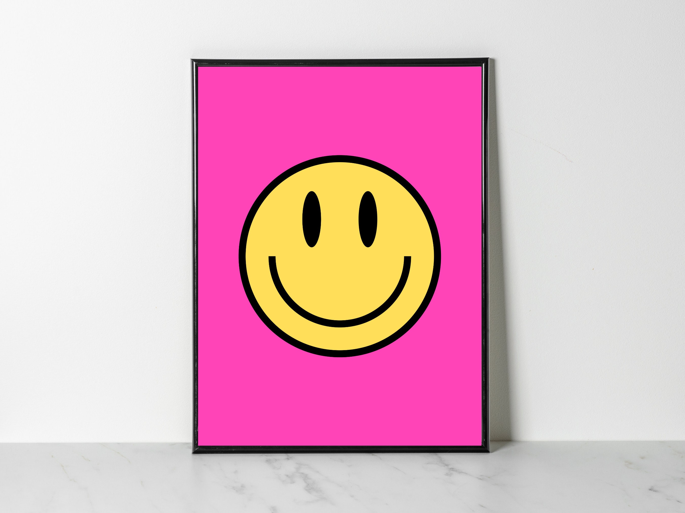 Vibrant Pink and Yellow Smiley Preppy Digital Print // Wall | Etsy