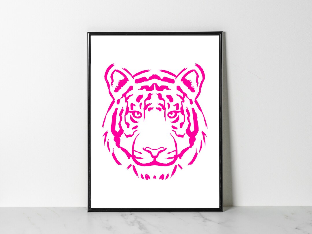 Pink Tiger Head Preppy Digital Print Preppy Wall Art Room Decor Preppy ...
