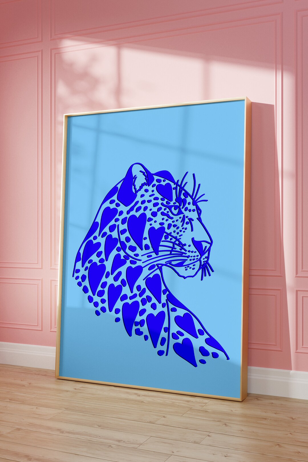 Blue Heart Tiger Cheetah Preppy Digital Print, Wall Art, Preppy Wall ...