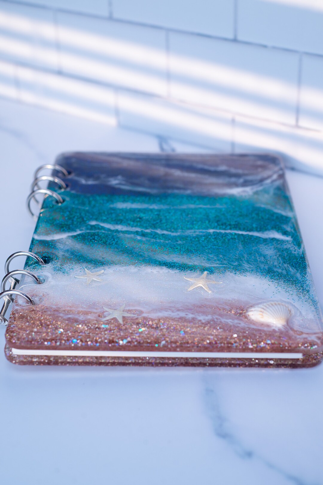 Beach Inspired A5 Journal With Real Starfish and Shell, Epoxy With Rose ...