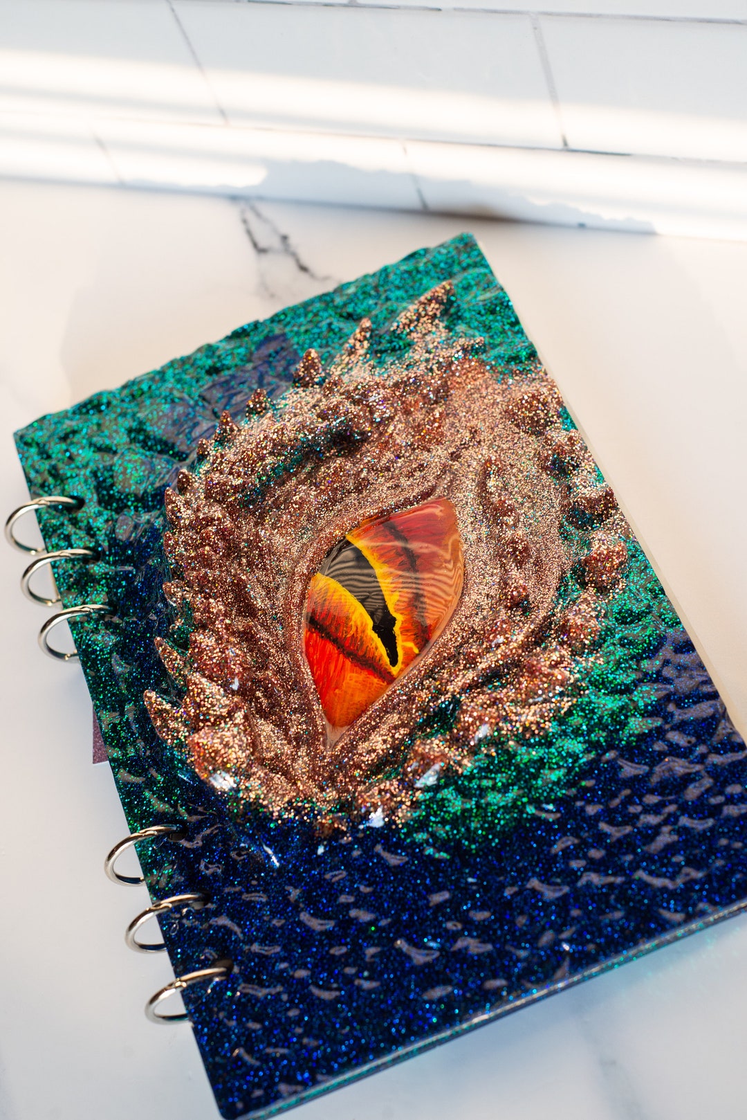Hand-painted Dragon Eye A5 Journal, Epoxy With Teal/rose Gold/dark Blue ...