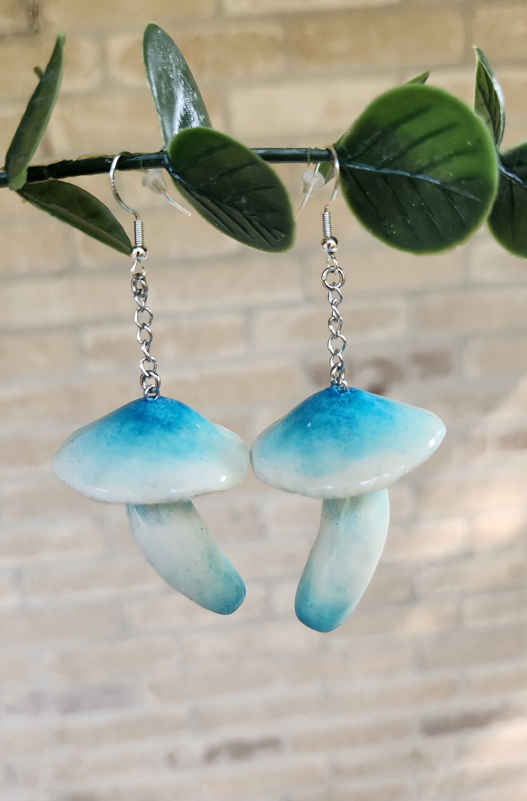 Beachy Ocean Blue Mushroom Earrings | Earthy Jewelry | Amanita Muscaria ...