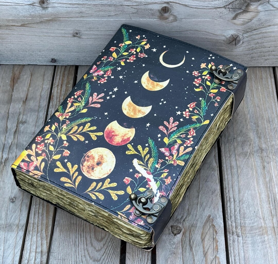 Buy 400 Lined Vintage Paper Moon Phases - 12"x8" Leather Journal | 2x ...