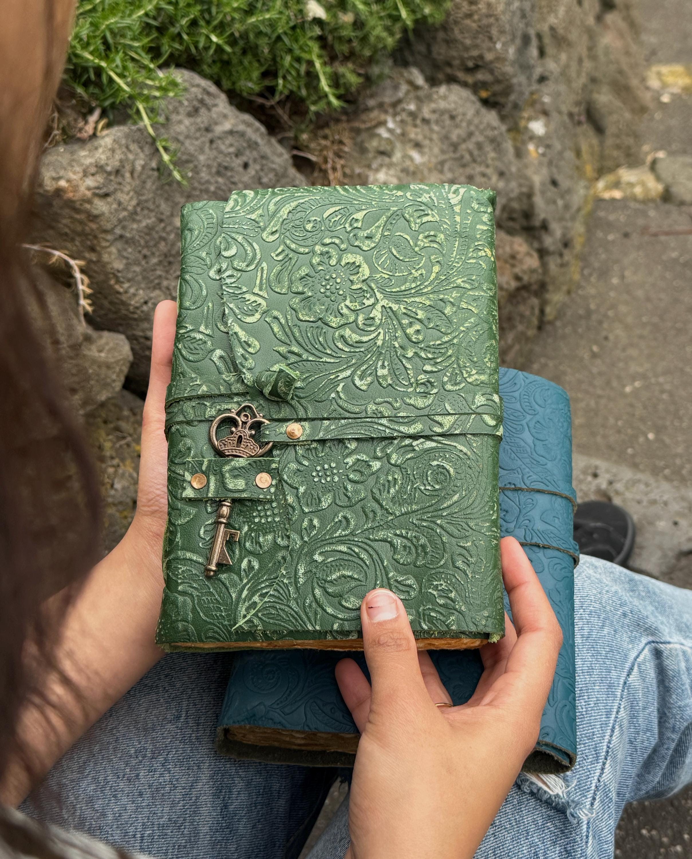 A5 Embossed Leather Journal | Wrap Around Design, Vintage Pages, Brass ...