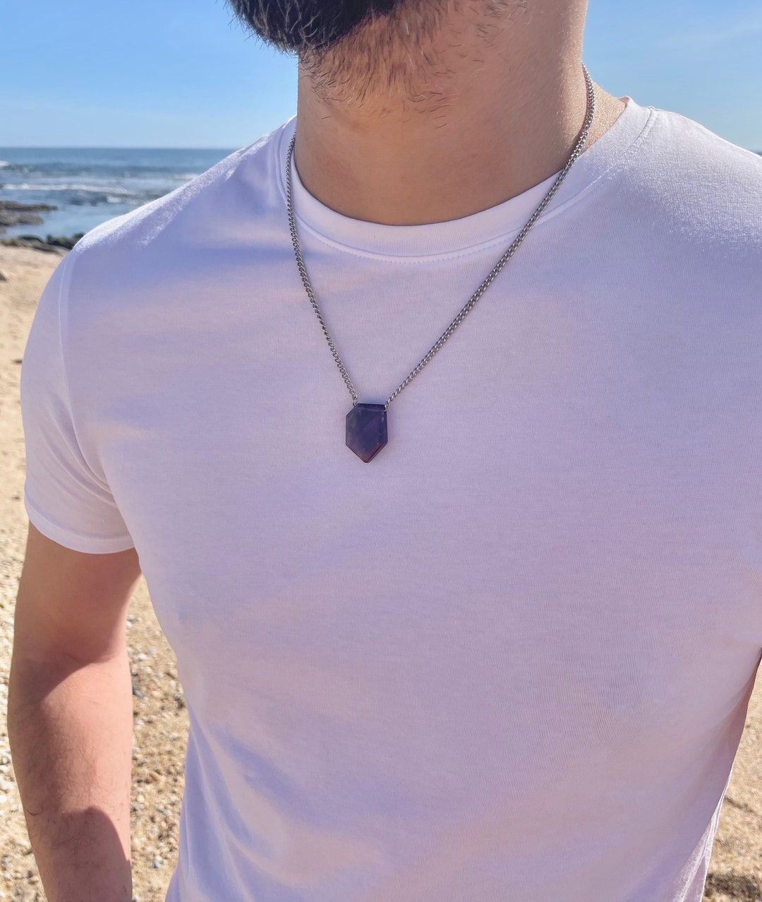 Mens Amethyst Necklace, Purple Gemstone Necklace Men, Birthday Gifts ...