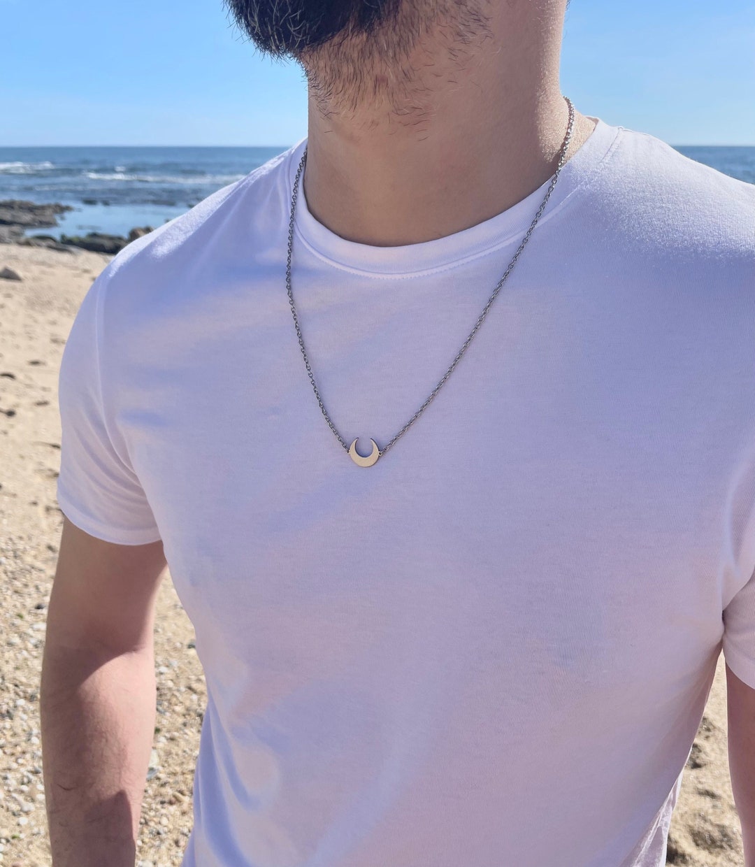 Mens Crescent Moon Necklace, Waterproof Necklace for Men, Meaningful ...