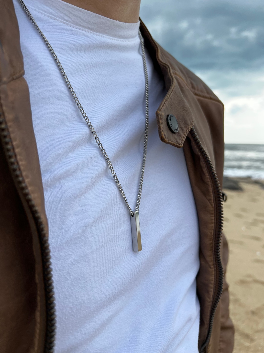 Engraved Mens Necklace Silver Bar Pendant Boyfriend Necklace Handmade ...