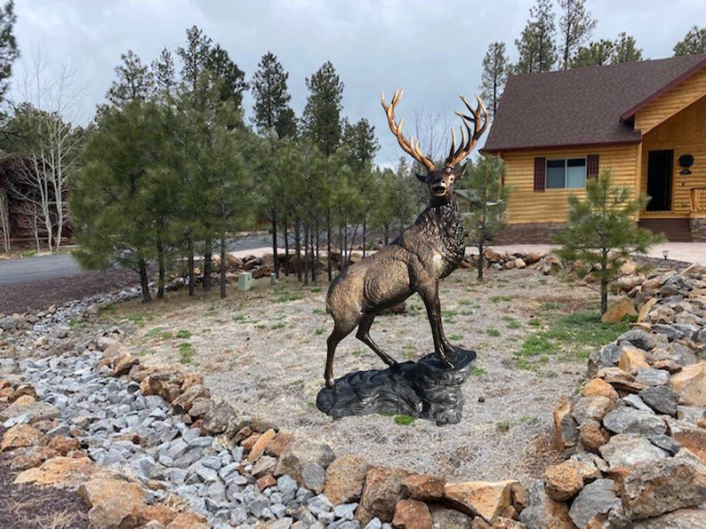 Elk on the Rock Head Turning Right in Natural Color Aluminum Outdoor ...