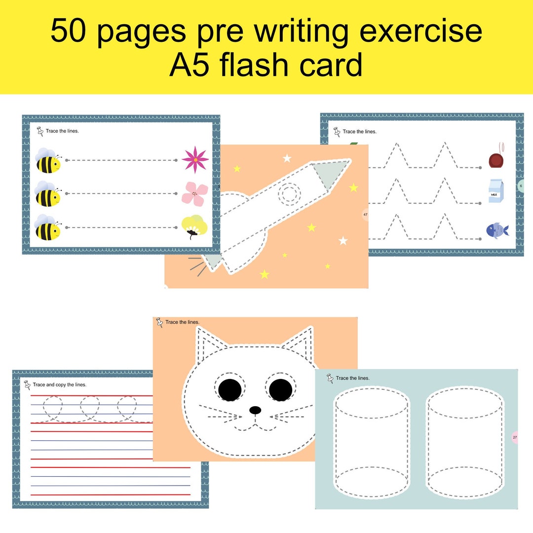 50 Pages A5 Size Pre Writing Exercise Flash Card - Etsy