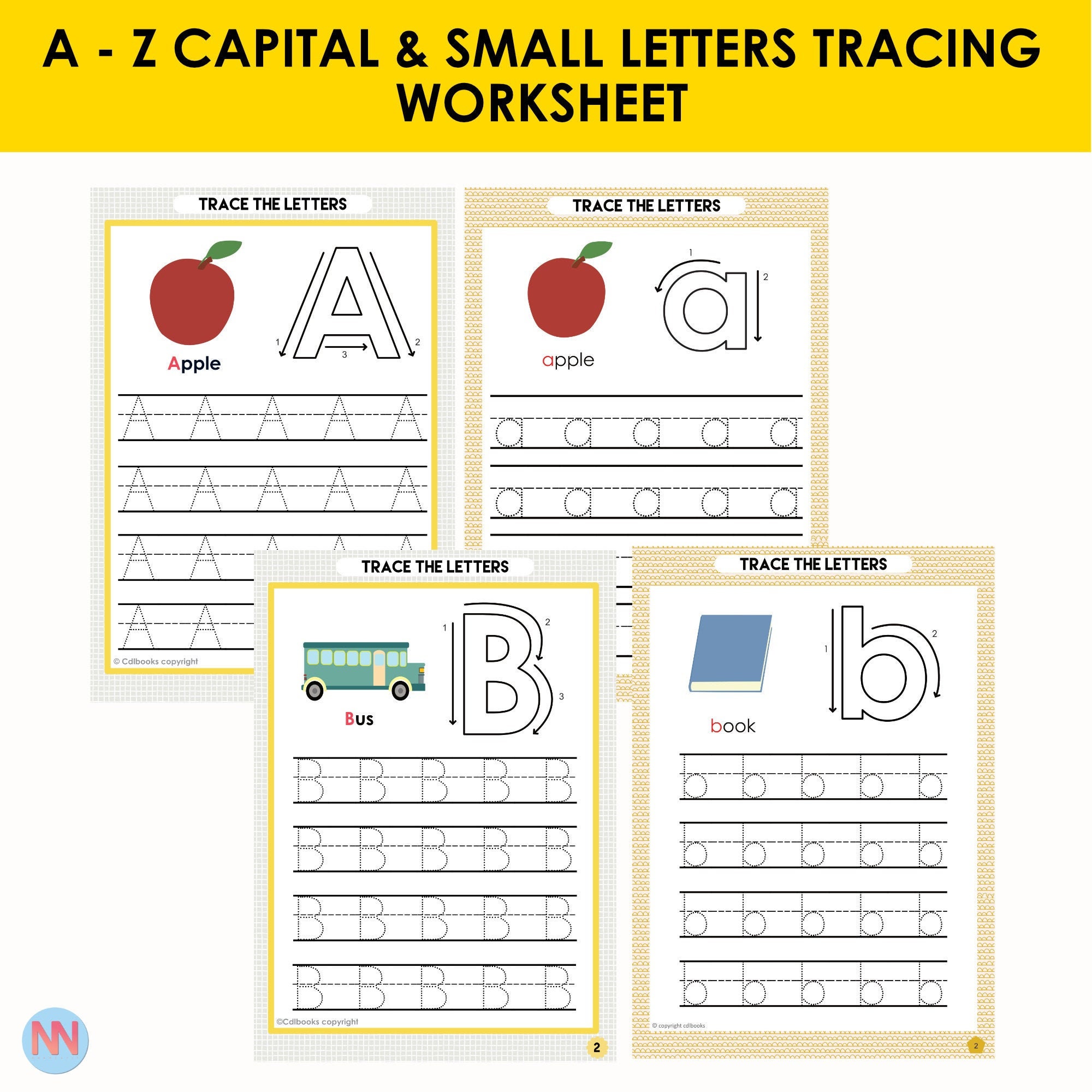 A - Z Capital & Small Letters Tracing Pre School Worksheet 56 Pages - Etsy