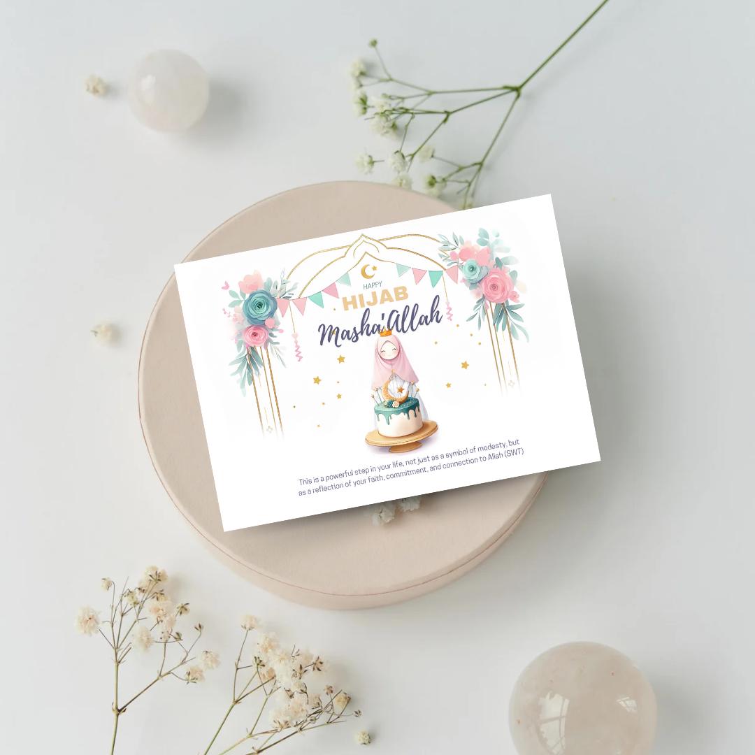 Hijab Party Card, Hijab Mabrouk Printable Card With Dua Muslim Girl ...