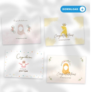 Hijab Congratulation Bundle Cards Congratulations Hijabi, Islamic Greeting Card, Muslimah Crown ...