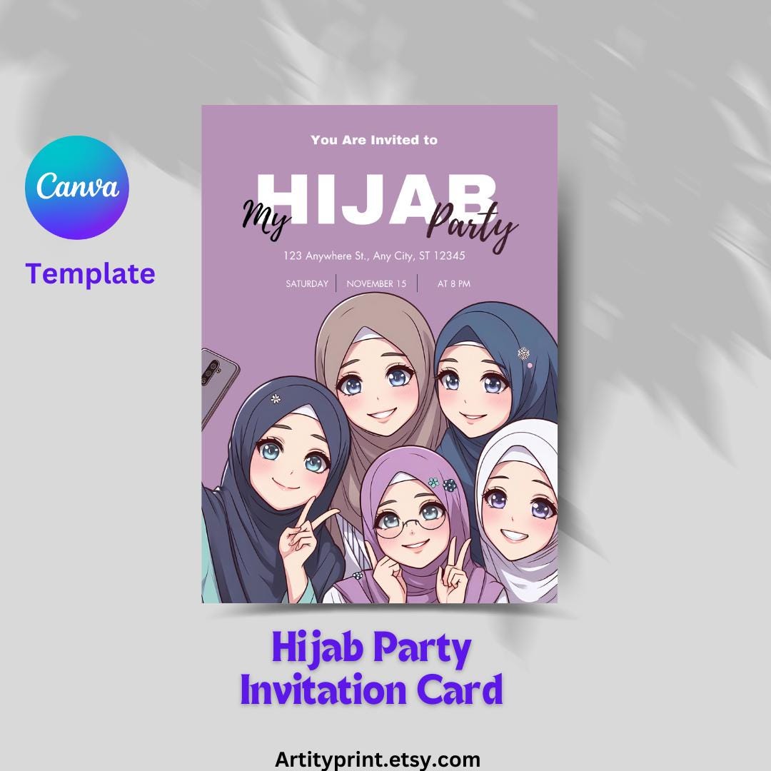 Hijab Party Invitation Card | Printable Editable PDF | Muslim Girls ...
