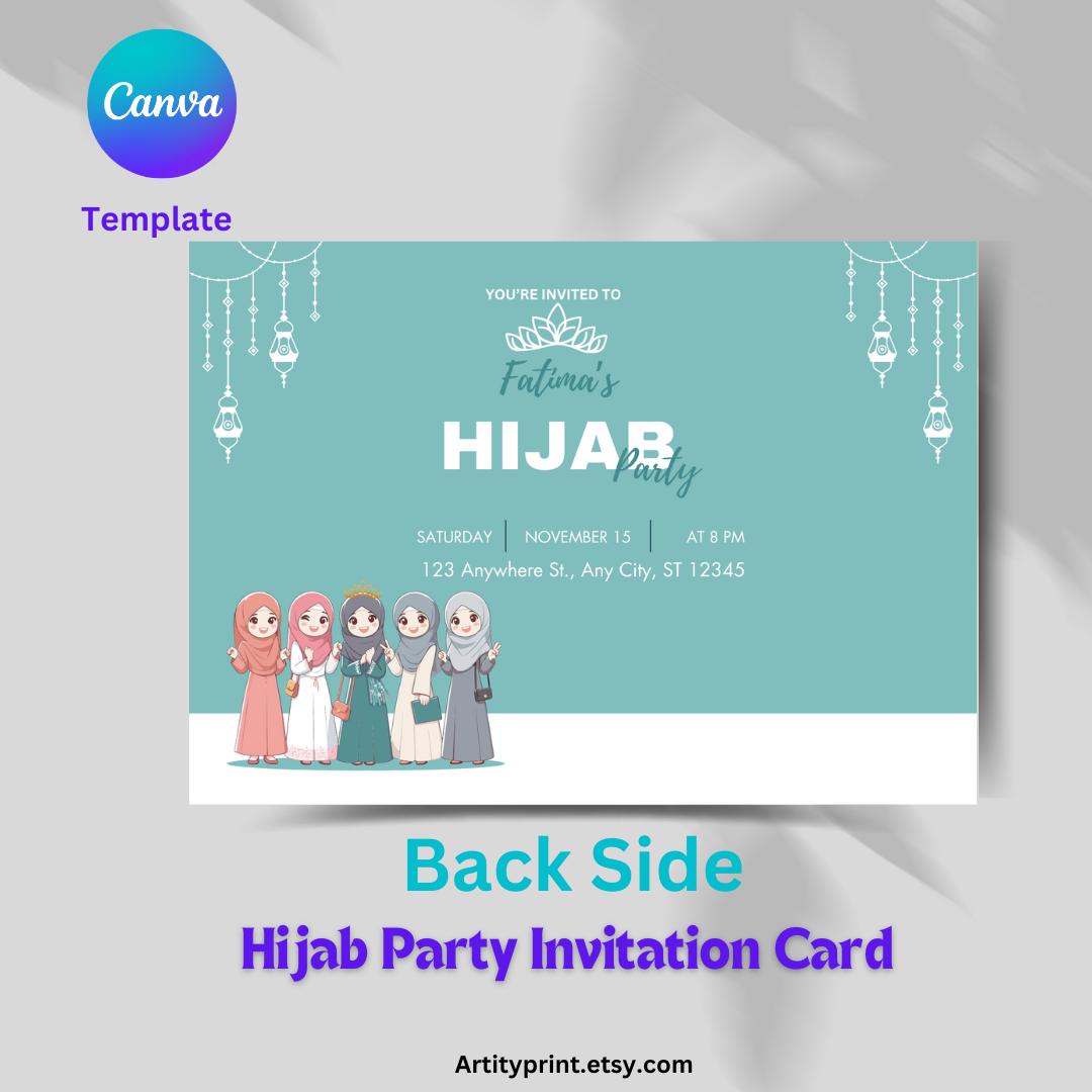 Hijab Party Invitation Card | Printable Editable PDF | Muslim Girls ...