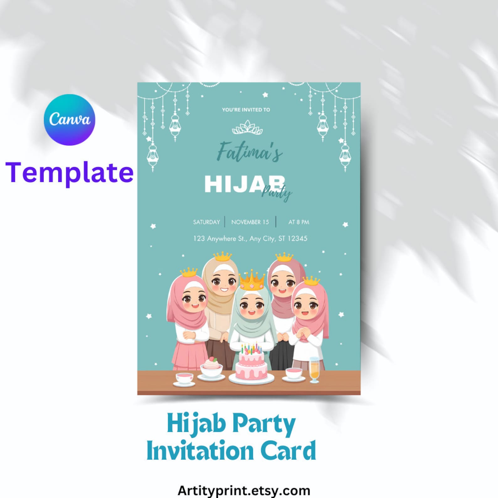 Hijab Party Invitation Card | Printable Editable PDF | Muslim Girls ...