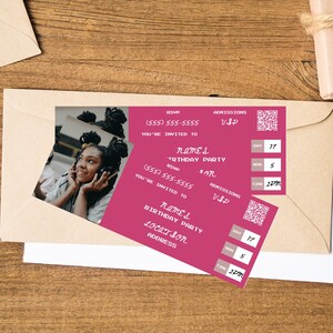 Pink Party Invitation Concert Ticket Theme EDITABLE Canva Template ...