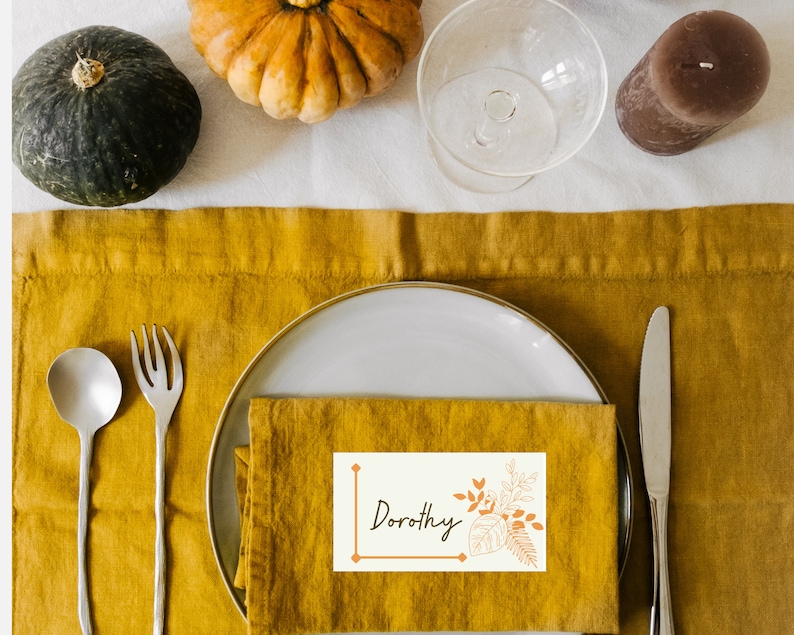 Thanksgiving Dinner Printable Place Cards Template Thanksgiving Name ...
