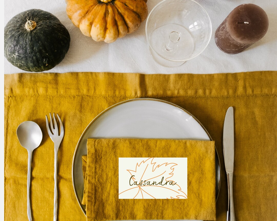 Thanksgiving Place Cards Printable Template Fall Leaf Thanksgiving Name ...