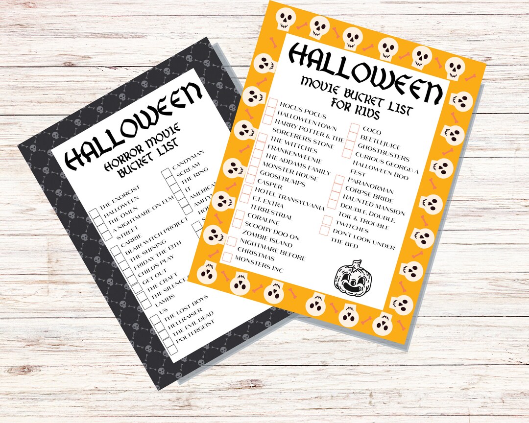 Halloween Movie Printable Bucket List Fall Movies / Print or Use With ...