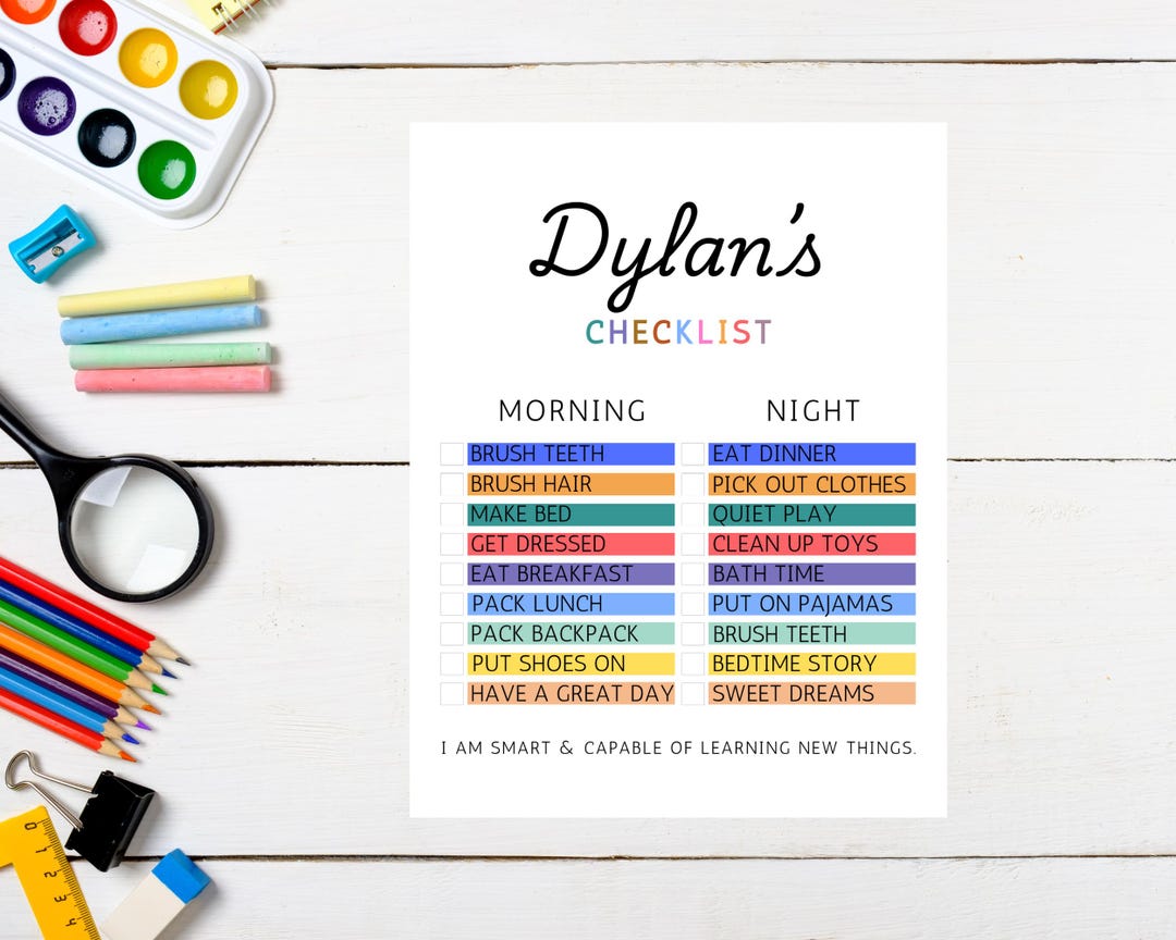 Back to School Kids Routine Checklist for Elementary School Routine ...