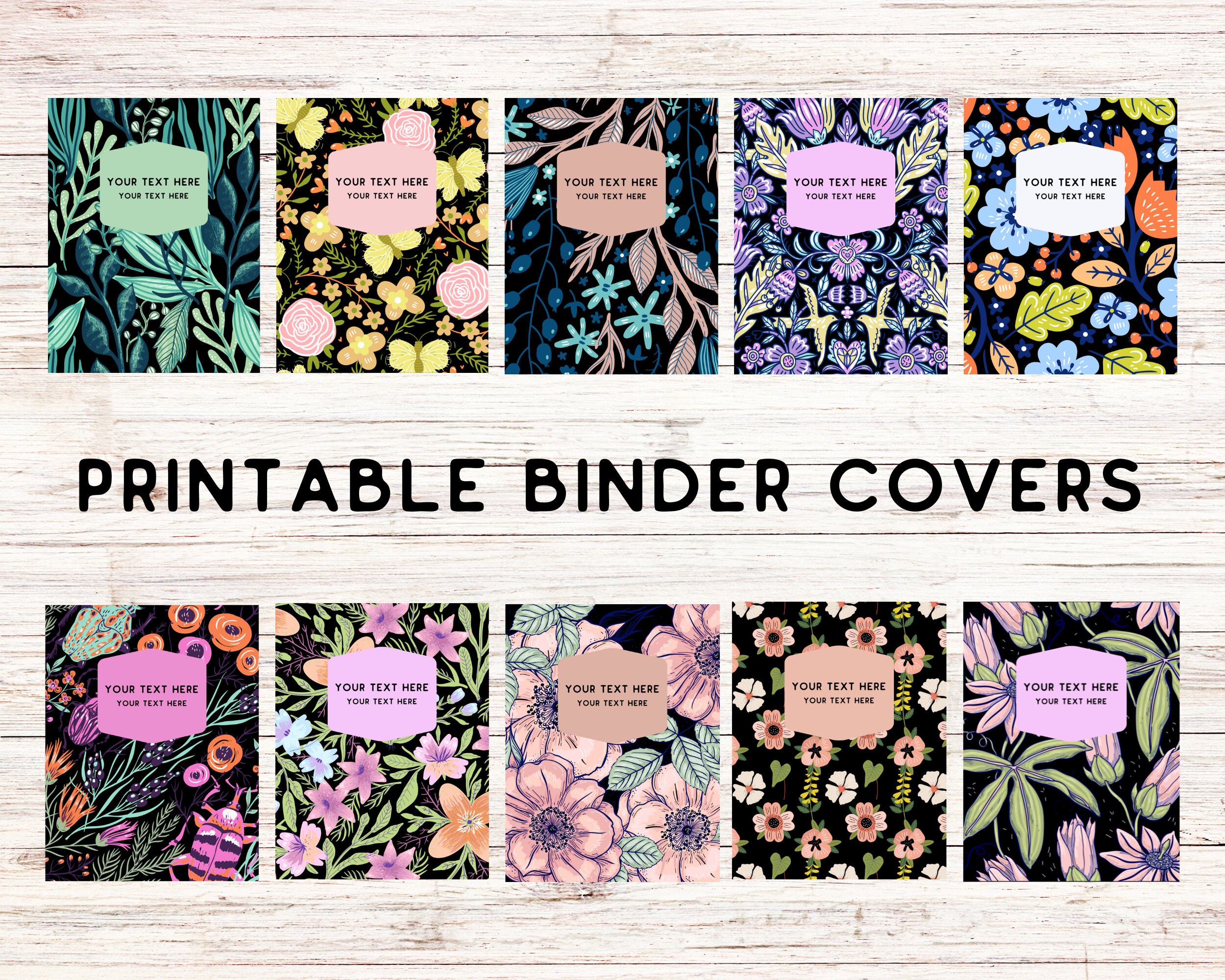 Printable Binder Covers Use W/ Canva to Customize Flower Nature ...