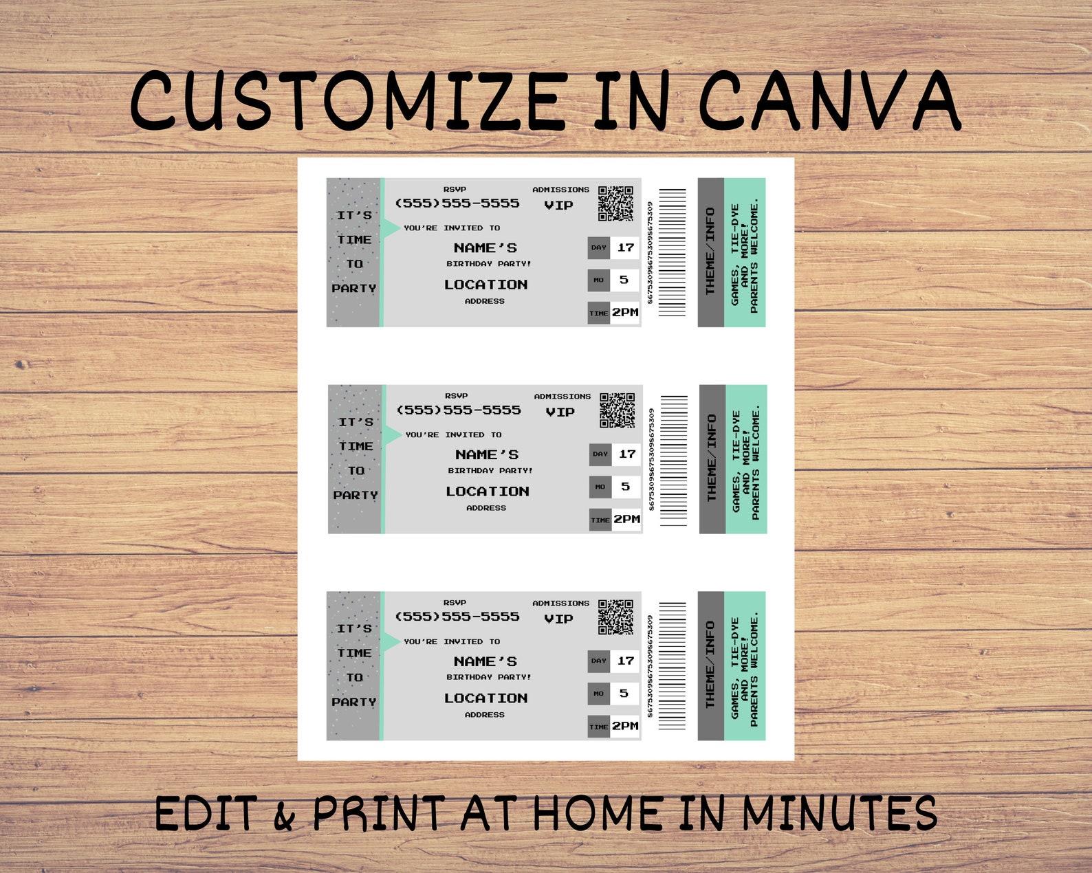 Printable Concert Ticket Party Invitation EDITABLE Canva Template ...